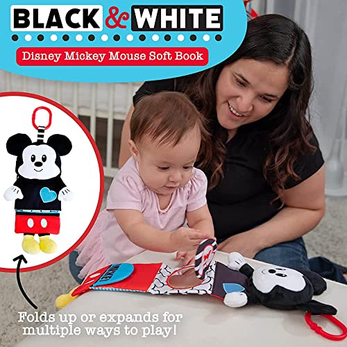 KIDS PREFERRED Disney Baby Mickey Roll Out Soft Book, Black and White High Contrast Crinkle Plush, Boys and Girls Ages 0+, Stroller On The Go (81257)