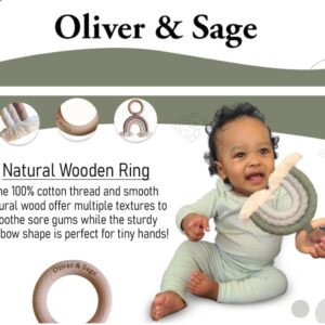 Oliver and Sage Macrame Rainbow Teether | Teething Toy | Cotton with Natural Wood Handle