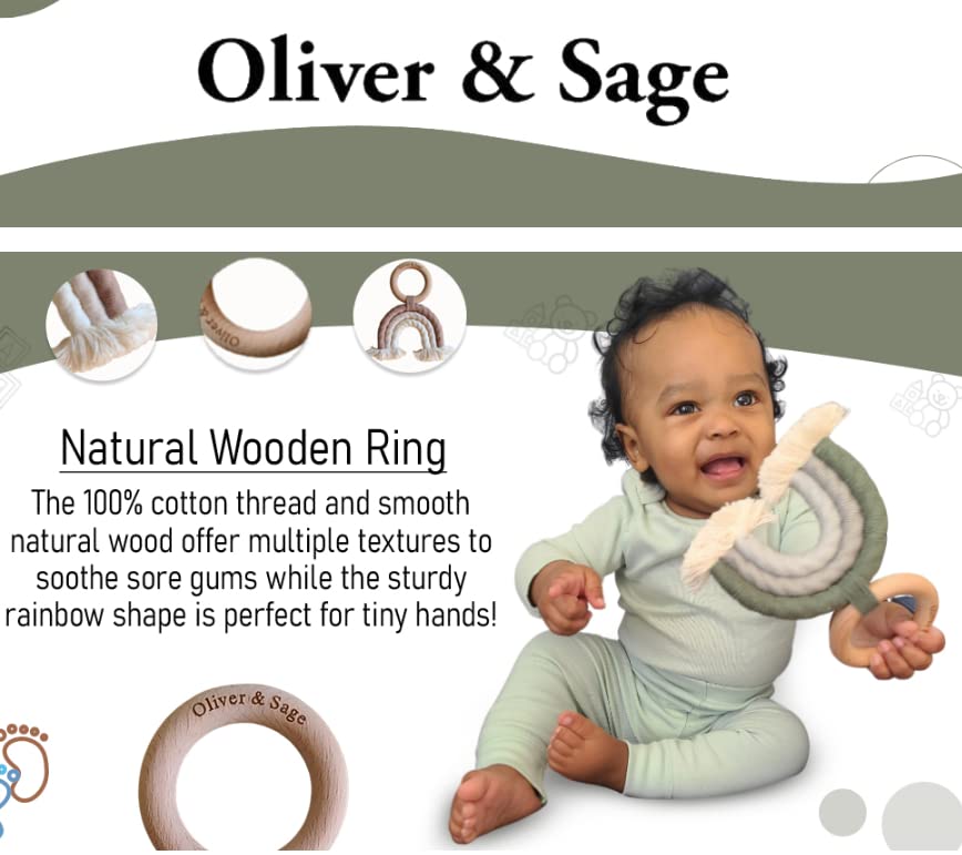 Oliver and Sage Macrame Rainbow Teether | Teething Toy | Cotton with Natural Wood Handle