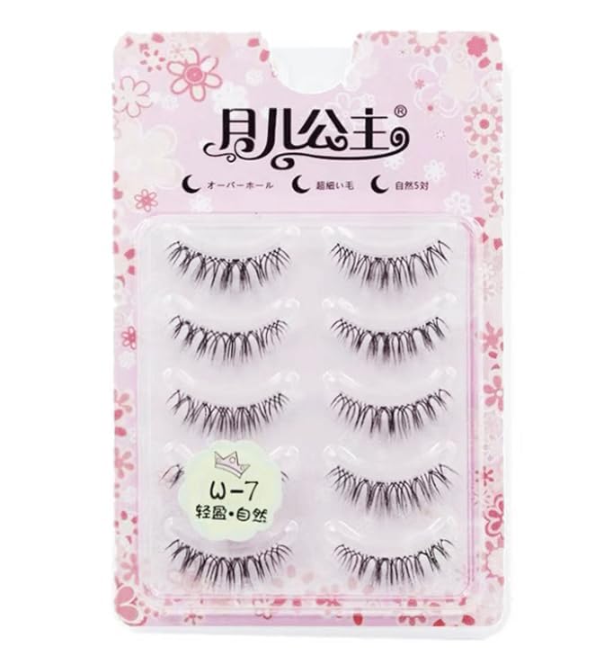 LASGOOS Fake Eyelashes Natural Look False Eye Lashes Daily Strip Cross Clear Band 5-7mm Cross Cute Lashes Invisible band Lash for Wedding Daily Work Eye Makeup 5 Pairs W7