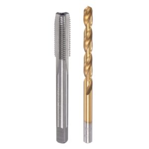 uxcell 5/16-24 unf straight flute tap left hand and 6.9mm twist drill bit set, titanium plated high speed steel drilling bit machine threading tap