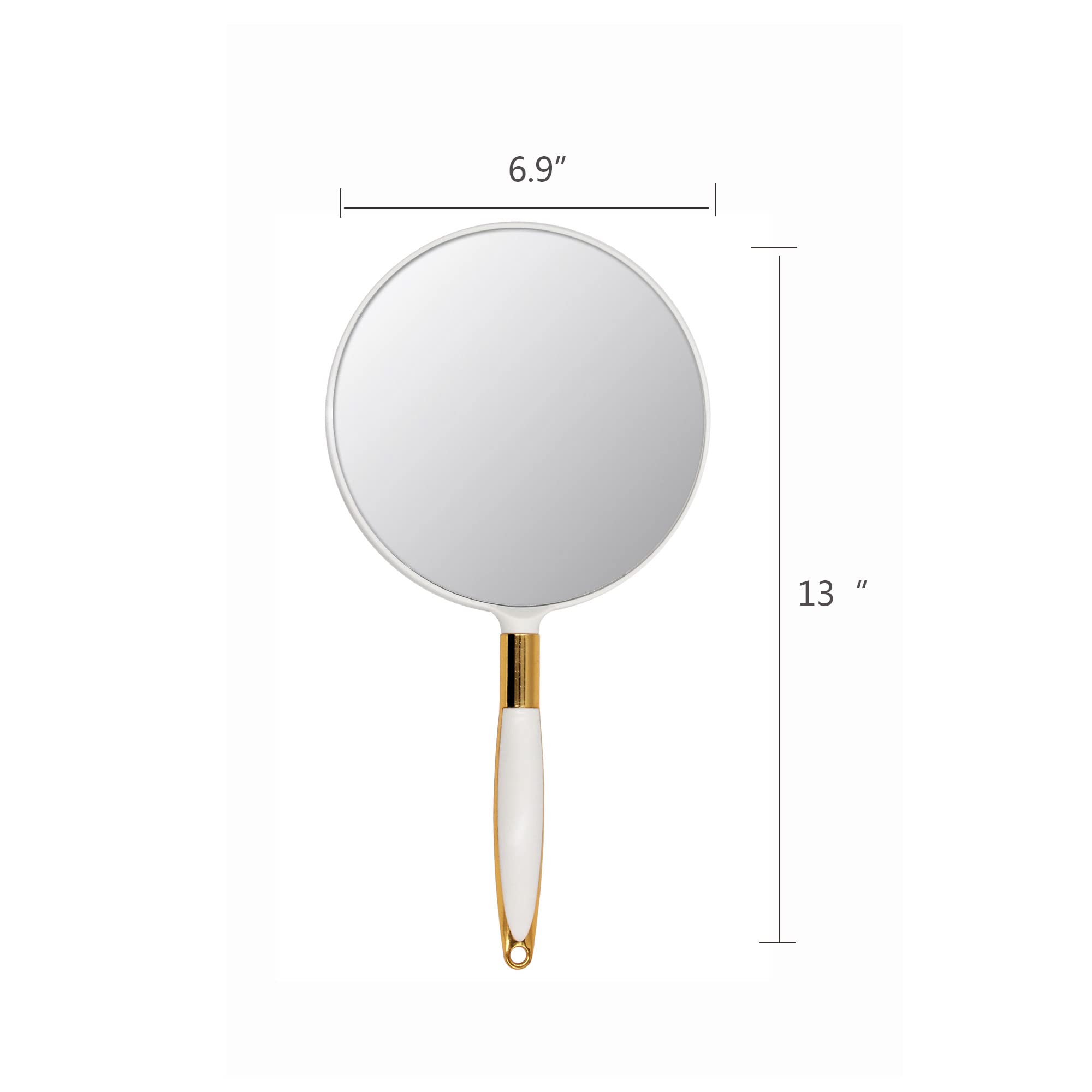 Eaoundm Round Hand Held Mirror for Makeup Hand Mirror (6.9W X 13 L inchs, White)