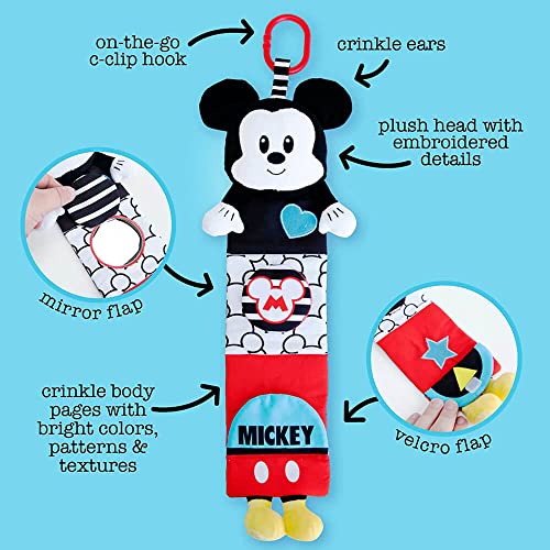 KIDS PREFERRED Disney Baby Mickey Roll Out Soft Book, Black and White High Contrast Crinkle Plush, Boys and Girls Ages 0+, Stroller On The Go (81257)