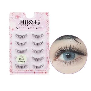 LASGOOS Fake Eyelashes Natural Look False Eye Lashes Daily Strip Cross Clear Band 5-7mm Cross Cute Lashes Invisible band Lash for Wedding Daily Work Eye Makeup 5 Pairs W7