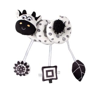 baby hanging stroller toy, animal spiral plush circle activity car seat travel toys, black and white squeak early educational toy for newborn boys or girls