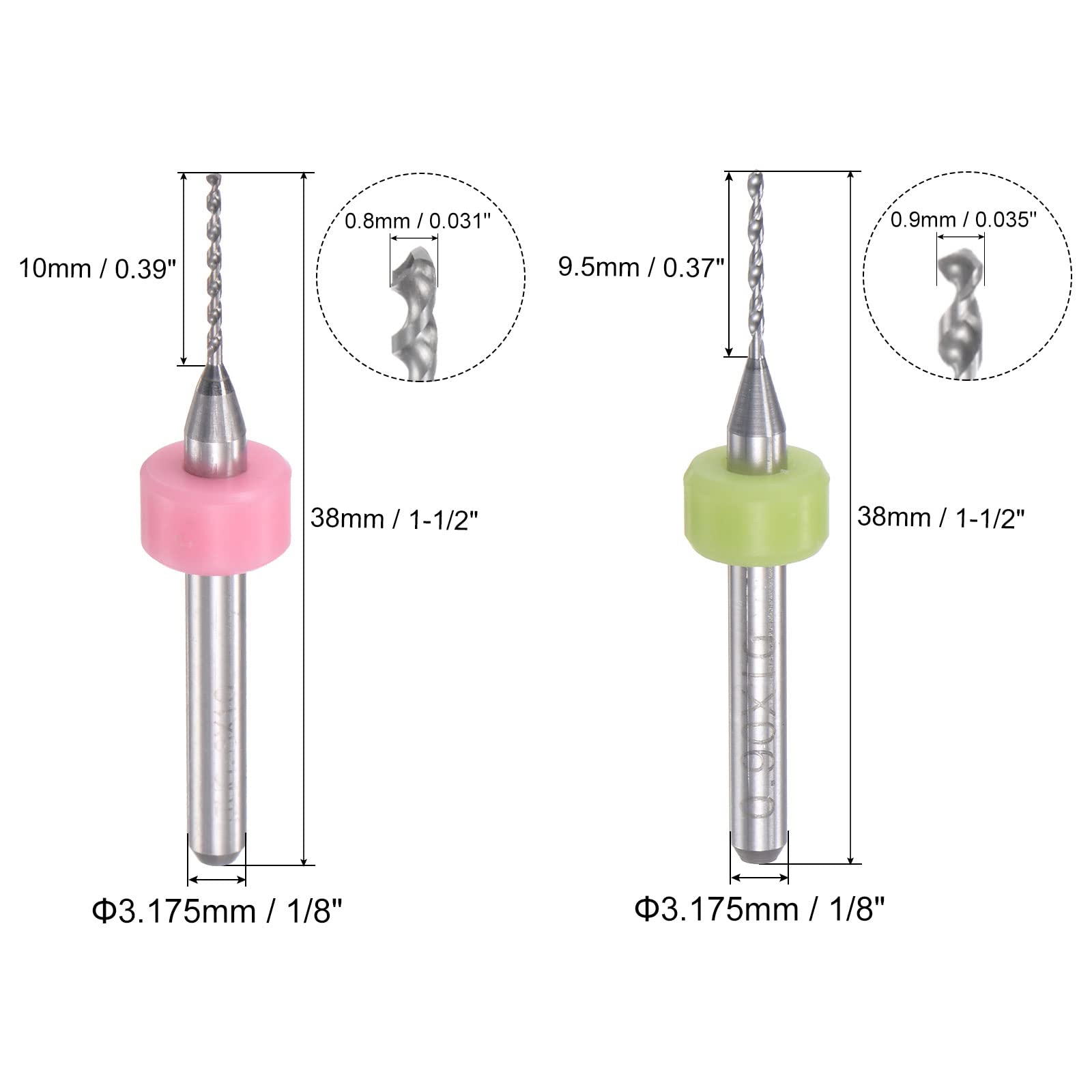 uxcell Micro PCB Drill Bit Set 0.8mm 0.9mm, 1/8" 3.175mm Shank Tungsten Carbide CNC Engraving Print Circuit Board Drill Bits Rotary Tool 20pcs