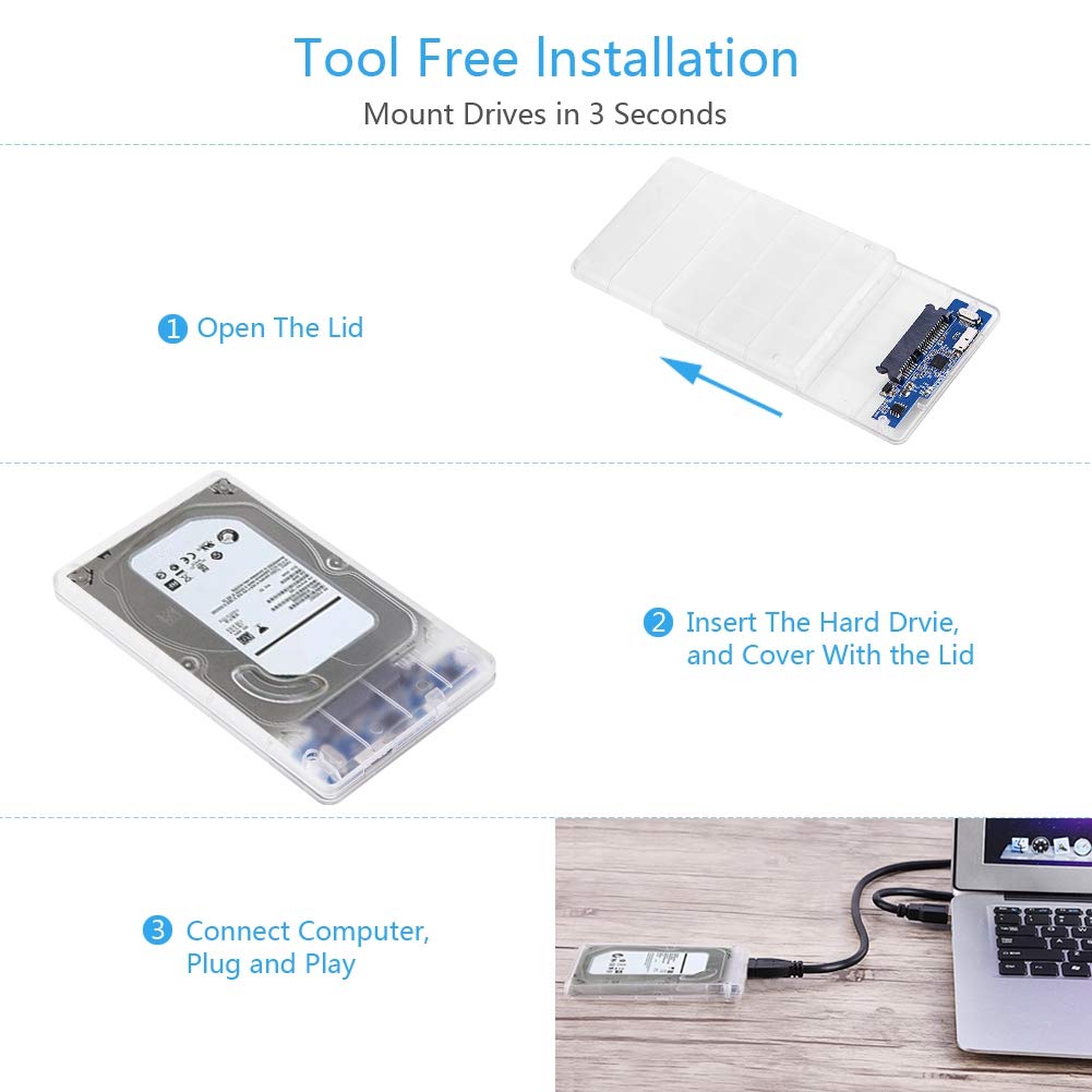 2.5 Inch SATA to USB 3.0 Hard Drive Disk Enclosure, HDD SSD Storage Box Case Enclosure