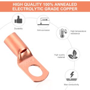 Copper Wire Lugs,Terminal Connectors,Used on AWG12 10 8 6 4 2 Cable,Heat Shrink Set,Bare Copper Eyelets,Ring Terminals Connectors,64Pcs Battery Cable Lugs Ends and 66Pcs Heat Shrink Tubing (130PCS)