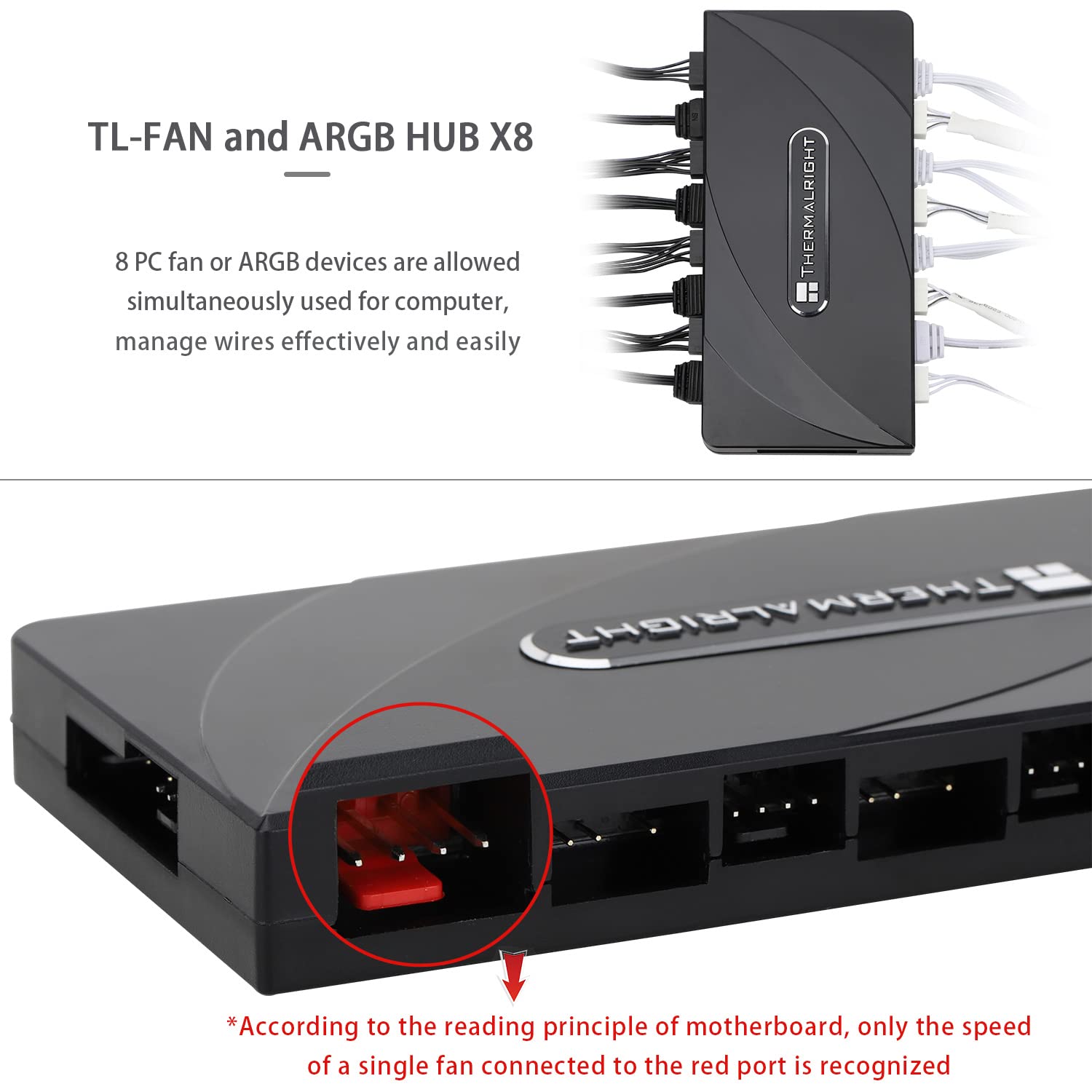 Thermalright ARGB Fan HUB Controller Support 8 Groups of Fans, 8-Port 4 Pin PC Fan Controller, 5V-3Pin ARGB Fan Hub, Strong Paste+Magnetic Suction (12V 4-pin RGB is not Supported)