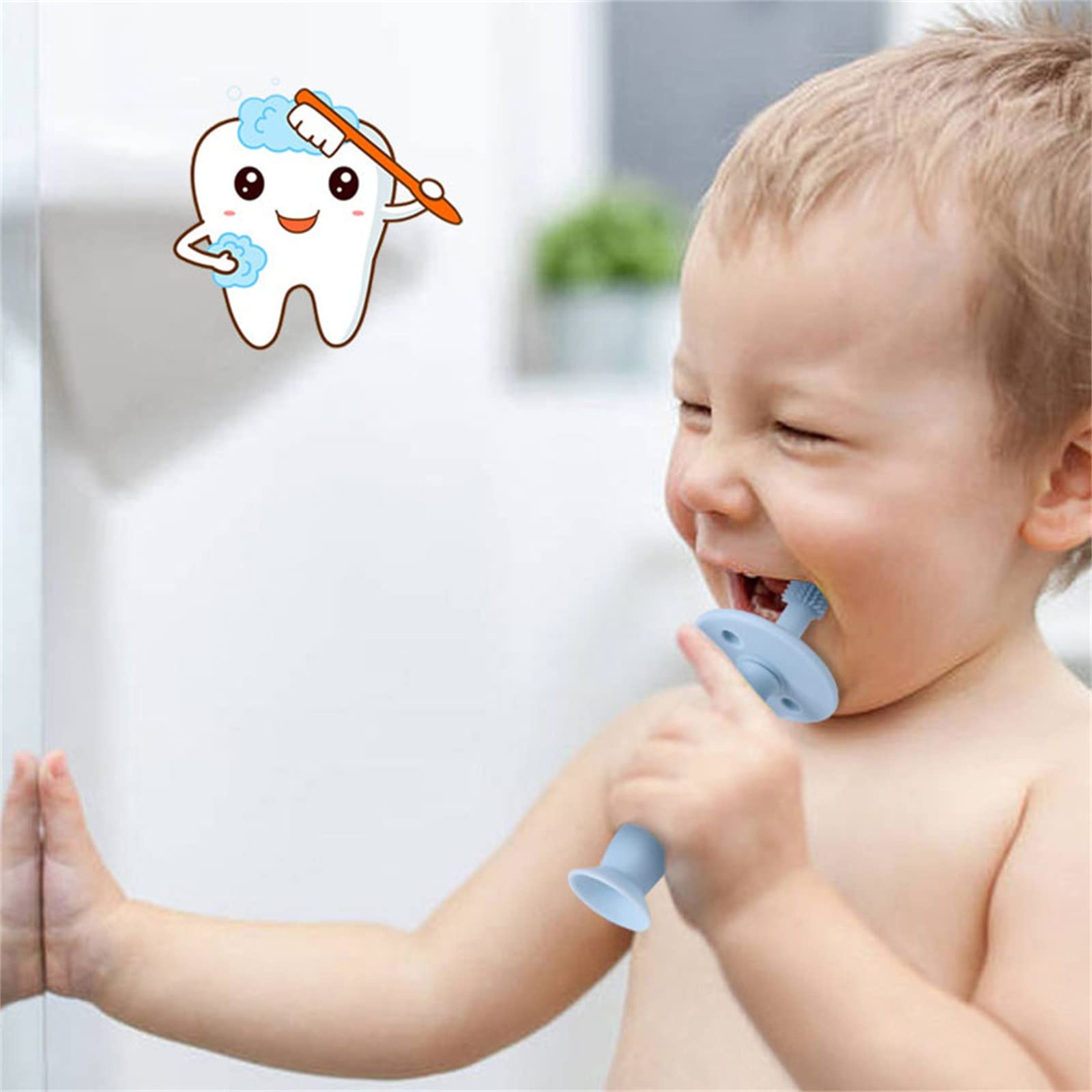 SINGOVE Silicone Toothbrush Makes Brushing Baby and Toddler Teeth Faster and Safer, Extra Soft/Tough Bristles Baby Toothbrush Perfect for Children 2 Months - 6 Years Old (Blue, One Size)