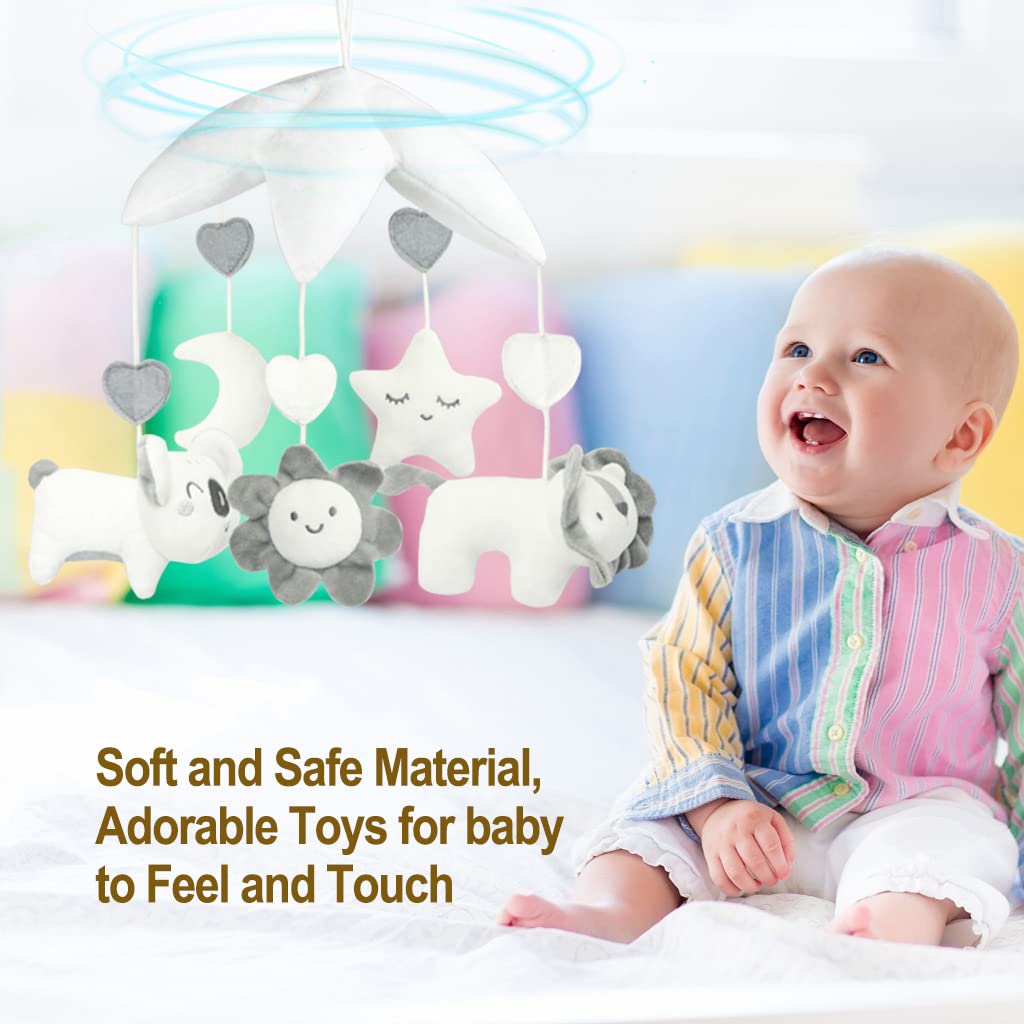 vocheer Baby Music Crib Mobile, Soft Plush Animal Rotating Toys, Infant Crib Hanging Toy Mobile for Crib Girs&Boys 0-24 Months (Lion & Koala)