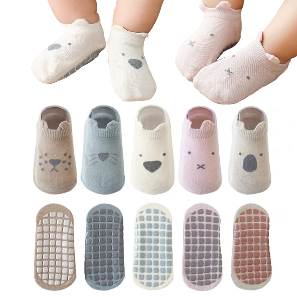 Adeimoo Baby Girls Non-Slip Socks Toddler Combed Cotton Socks Baby Newborn Cartoon Socks Anti-Slip Crew Socks for Infants 0-12M