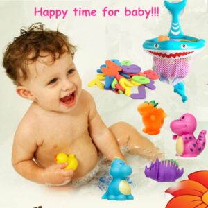 Baby Bath Toys,Bath Toys,Bath Toy Storage,Bath Toys for Toddlers 1-3,Bath Toy Baby Bath Set，Letters & Numbers, Bath Toy Organizer Dinausors Toys , Water Spray Bath Set with Fishing Net(44)