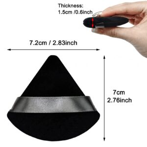 12 Pieces Black Cosmetic Powder Puff,2.76 inch Portable Soft Sponge Setting Face Puffs,Triangle Velvet Powder Puff with Ribbon Band Handle for Loose Powder Body Powder Makeup Tool