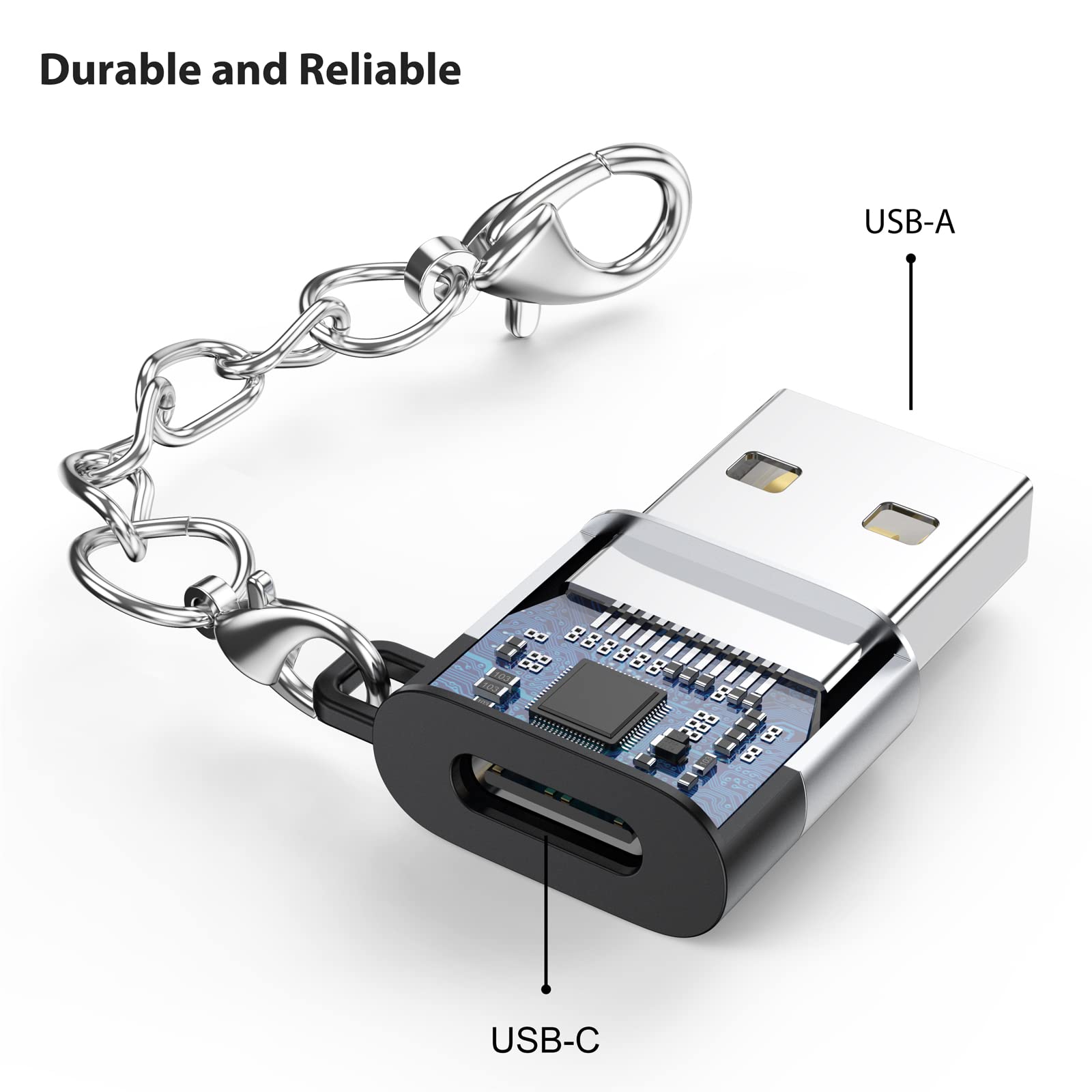 DteeDck USB C Female to USB Male Adapter 2 Pack, USB 2.0 (66W Charging & 480Mbps Data Transfer Sync) Converter with Keychain, USBC Type C Connector for Laptop Car Charger Headphone Computer Hub etc.