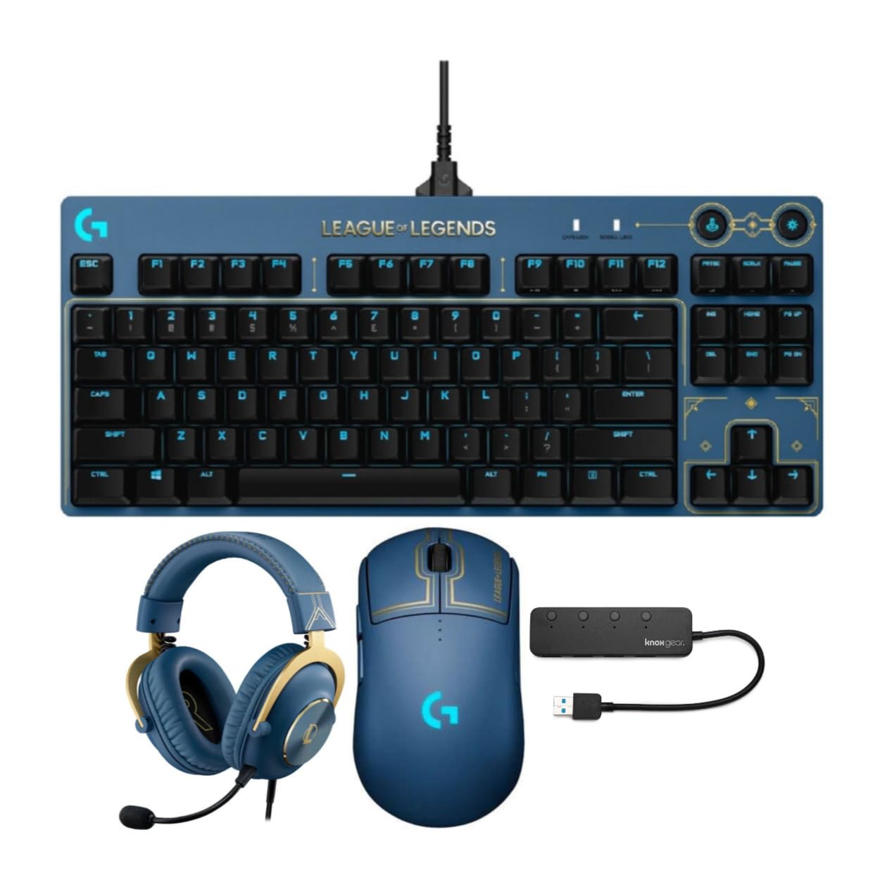 Logitech G PRO Mechanical Switch Gaming Keyboard Bundle with Wireless Optical Mouse, Headset and 4-Port USB 3.0 Hub (4 Items)