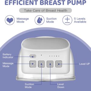 Kompoll Wearable Breast Pump Double Electric Breast Pump 24 mm Hands-Free Breast Pump 2 Mode & 5 Levels Portable Breast Pump Electric Worn in-Bra Wireless Breast Pump Breastfeeding Gray