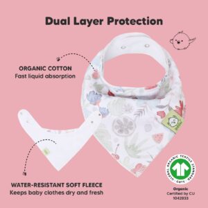 KeaBabies 5-Pack Organic Muslin Baby Burp Cloths And Baby Bandana Drool Bibs Bundle - White Burp Cloth (Petals) - Super Absorbent Bandana Drool Bibs (Bloom)