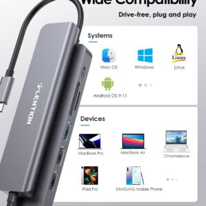 LENTION USB C Hub with 100W Charging, 4K HDMI, Dual Card Reader, USB 3.0 & 2.0 Compatible 2023-2016 MacBook Pro, New Mac Air/Surface, Chromebook, More, Stable Driver Adapter (CB-CE18, Space Gray)