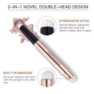 LOKFAR Eye-Shadow Stick Makeup Cosmetics Eye Brightener Stick, Rotatable Cream Eye Shadow Pencil, Glitter Shimmer Eyeshadow Stick with Soft Brush for Eye Makeup (02# Light Gold Shimmer)