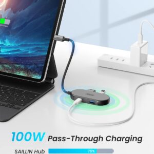 YBW 10Gbps USB C Hub, SAILLIN USB-C Hub with 3 USB 3.1/3.2 Gen 2 Ports and USB C 100W PD Charging Port, Super-Speed Thunderbolt/USB C to USB A Adapter Compatible with MacBook Pro/Air, XPS, and More