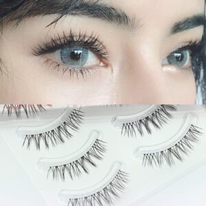 LASGOOS Fake Eyelashes Natural Look False Eye Lashes Daily Strip Cross Clear Band 5-7mm Cross Cute Lashes Invisible band Lash for Wedding Daily Work Eye Makeup 5 Pairs W7