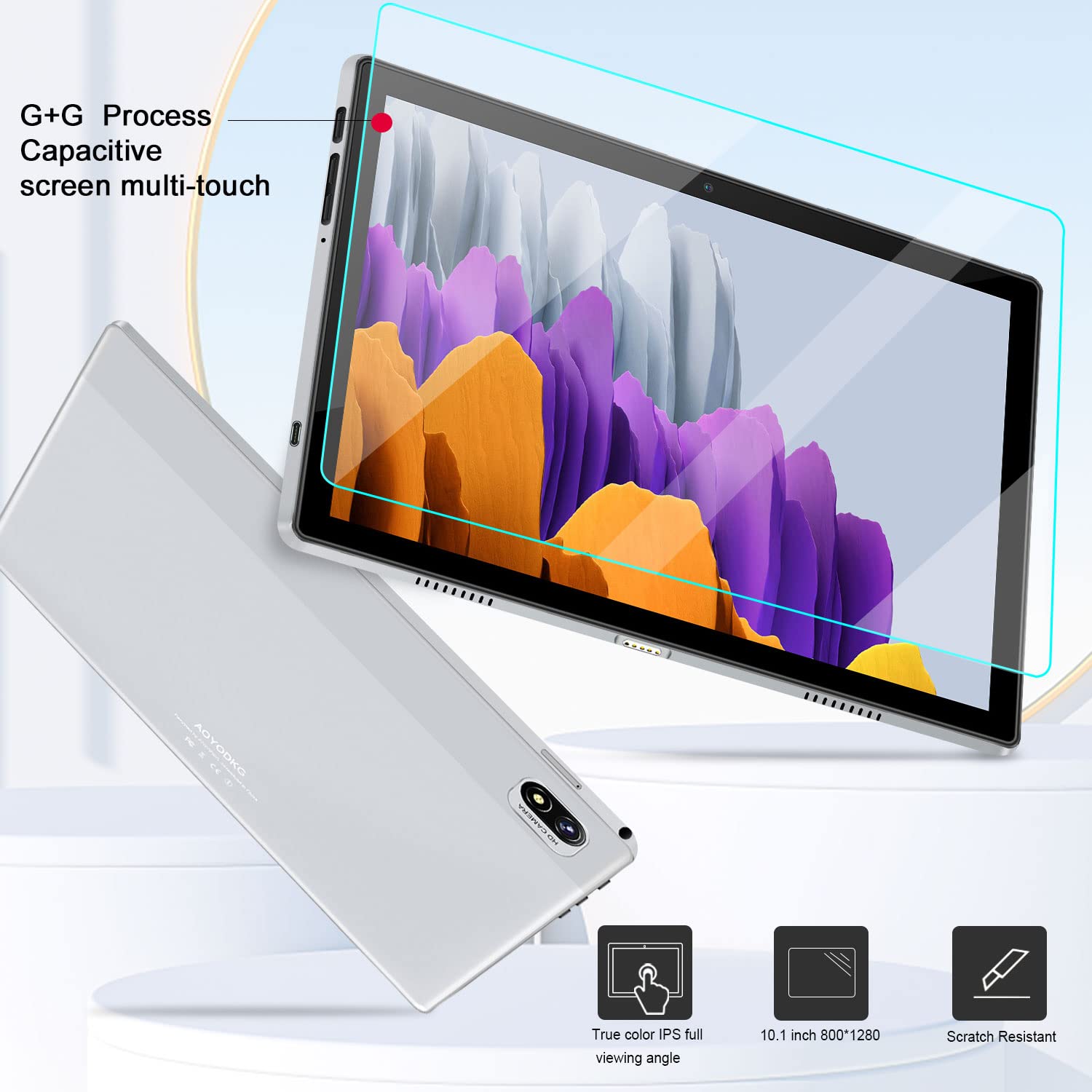 2023 Newest Android 11.0 Tablet, 2 in 1 Tablet 10 Inch, 5G Dual WIFI Tablet with Keyboard, 64GB ROM + 6GB RAM, 256GB Expand, Quad-Core Processor, 2 Card Slot, 13MP Camera, WIFI/ Bluetooth/OTG - Silver