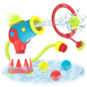 yookidoo toddler kids bath toys (ages 4-8) - water cannon ball blaster - suction cups to any bath tub or shower - includes 5 balls & hoop to shoot through - turn bath time into endless fun for kids!