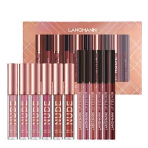 DEROL Lip Plumper Set,Natural Lip Plumper and Lip Care Serum,Lip Enhancer for Fuller,12Pcs Matte Liquid Lipstick + LipLiner Pens Set, Matte liquid Long-Lasting Wear Non-Stick Cup Waterproof Lip Gloss