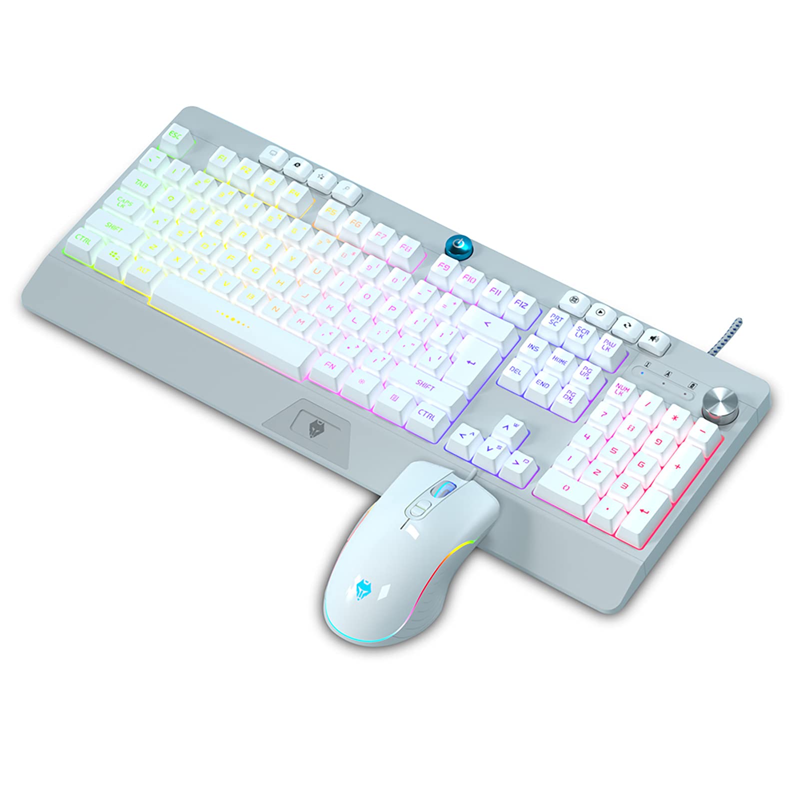 USB Wired Gaming Keyboard Mouse Set, 104 Keys, 10 RGB Backlit Modes, 19 Keys Anti-Ghost Keyboard, 1200-7200 DPI Mouse (White)