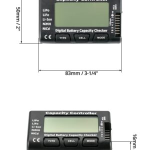 QWORK RC Cellmeter Controller Tester Voltage Tester, 7 Digital Battery Capacity Checker Compatible with LiPo Life Li-ion NiMH Nicd Battery