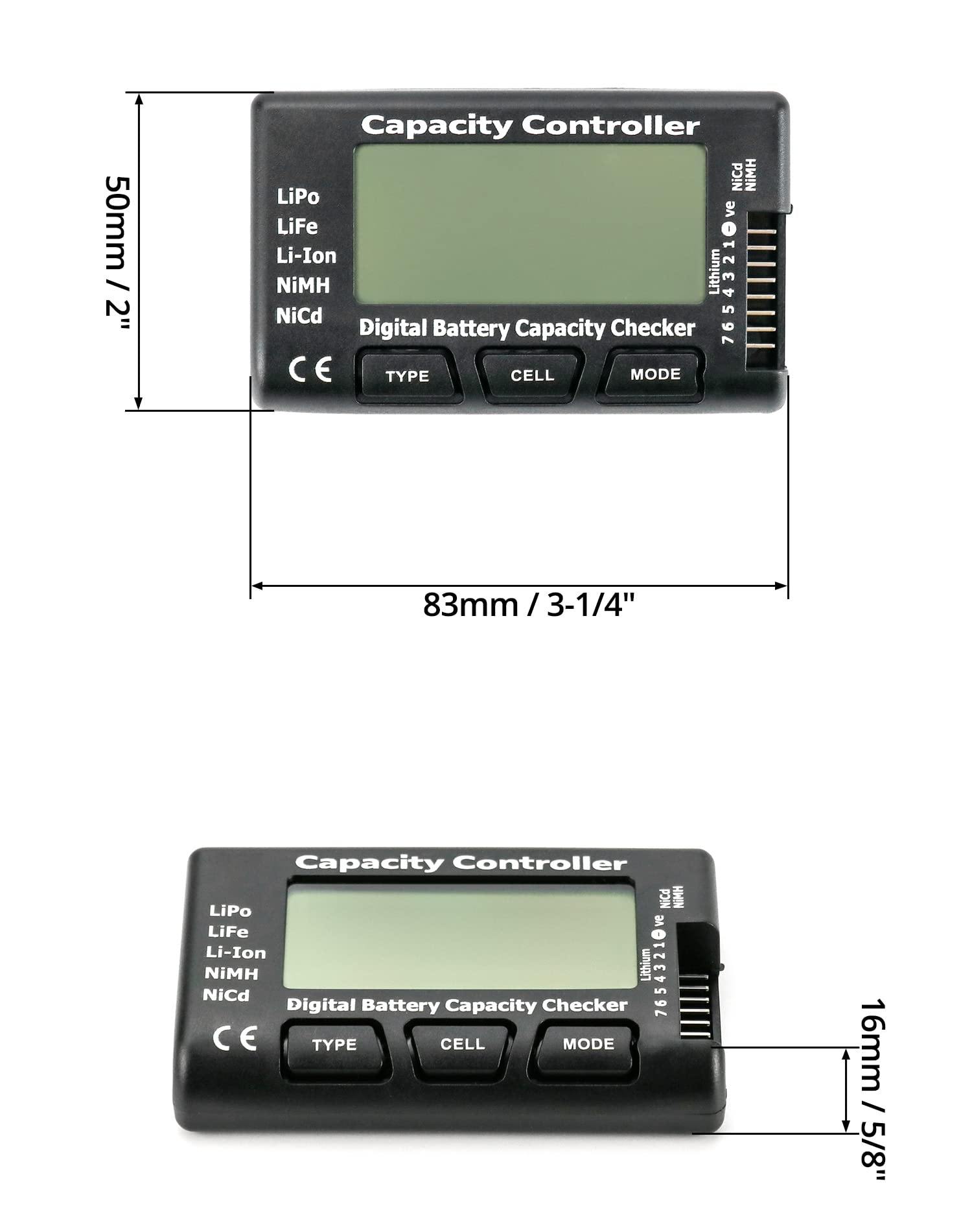 QWORK RC Cellmeter Controller Tester Voltage Tester, 7 Digital Battery Capacity Checker Compatible with LiPo Life Li-ion NiMH Nicd Battery