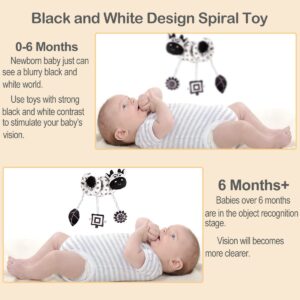 Baby Hanging Stroller Toy, Animal Spiral Plush Circle Activity Car Seat Travel Toys, Black and White Squeak Early Educational Toy for Newborn Boys or Girls