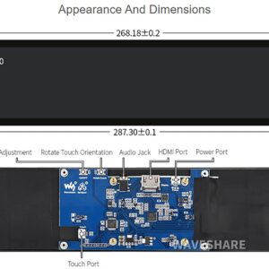 waveshare 11.9inch HDMI LCD 320×1480, IPS Display Capacitive Touch Screen LCD, for Raspberry Pi 4B/3B+/3B/2B/Zero W/Zero 2 W/Zero 2 WH/Jetson Nano/PC/Windows 11/10 / 8.1/8 / 7