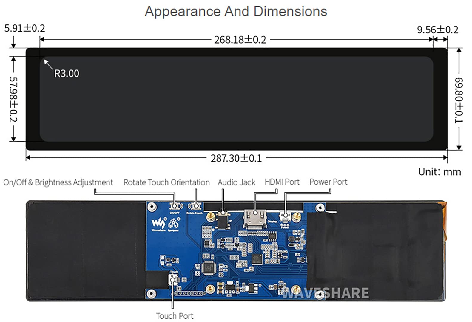 waveshare 11.9inch HDMI LCD 320×1480, IPS Display Capacitive Touch Screen LCD, for Raspberry Pi 4B/3B+/3B/2B/Zero W/Zero 2 W/Zero 2 WH/Jetson Nano/PC/Windows 11/10 / 8.1/8 / 7