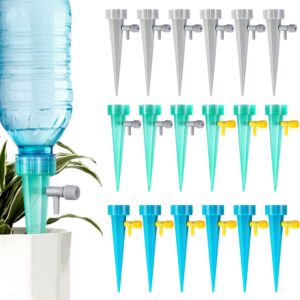 eusbon 18pcs plant self-water spikes watering devices, adjustable watering system with control valve switch for indoor outdoor plants vegetables