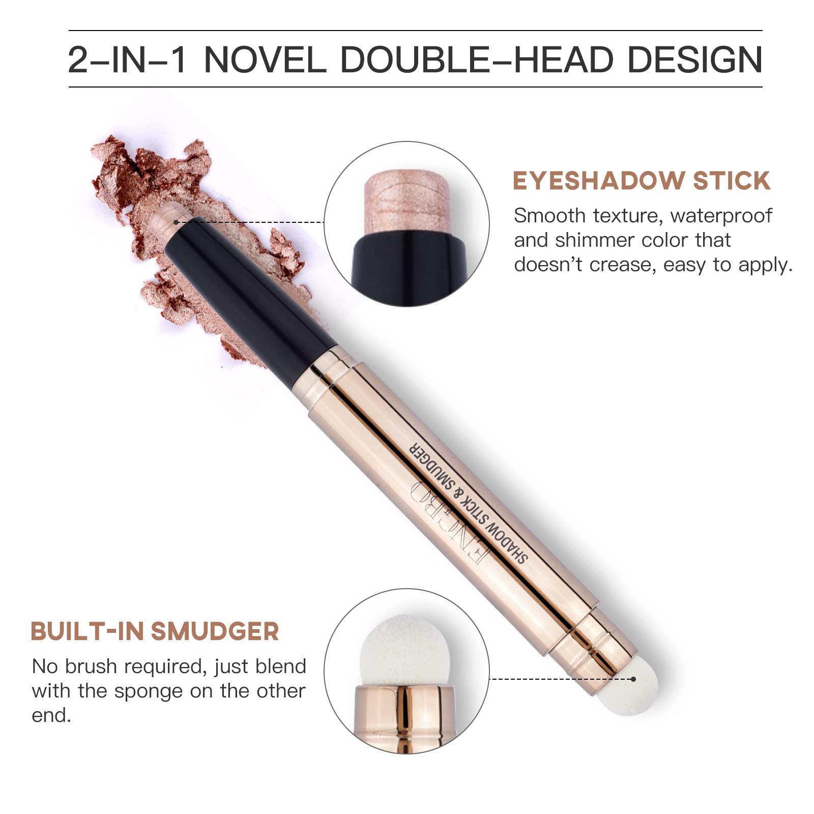 LOKFAR Eye-Shadow Stick Makeup Cosmetics Eye Brightener Stick, Rotatable Cream Eye Shadow Pencil, Glitter Shimmer Eyeshadow Stick with Soft Brush for Eye Makeup (03# Rose Gold Shimmer)