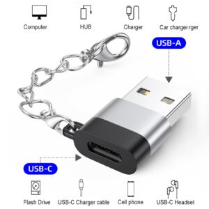 DteeDck USB C Female to USB Male Adapter 2 Pack, USB 2.0 (66W Charging & 480Mbps Data Transfer Sync) Converter with Keychain, USBC Type C Connector for Laptop Car Charger Headphone Computer Hub etc.