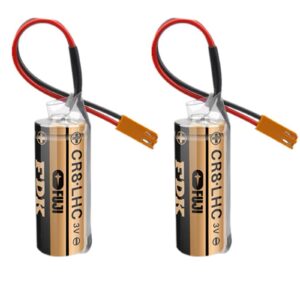 baobute 2pcs 2600mah cr8.lhc 17450 battery for fuji battery memory backup power source water meters battery with brown plug, 17*45 mm