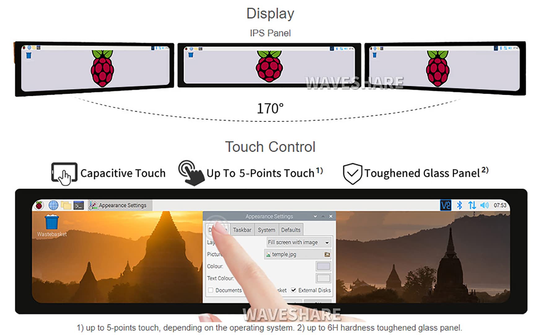 waveshare 11.9inch HDMI LCD 320×1480, IPS Display Capacitive Touch Screen LCD, for Raspberry Pi 4B/3B+/3B/2B/Zero W/Zero 2 W/Zero 2 WH/Jetson Nano/PC/Windows 11/10 / 8.1/8 / 7