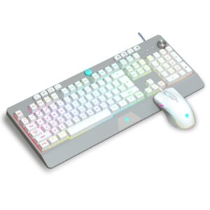 usb wired gaming keyboard mouse set, 104 keys, 10 rgb backlit modes, 19 keys anti-ghost keyboard, 1200-7200 dpi mouse (white)