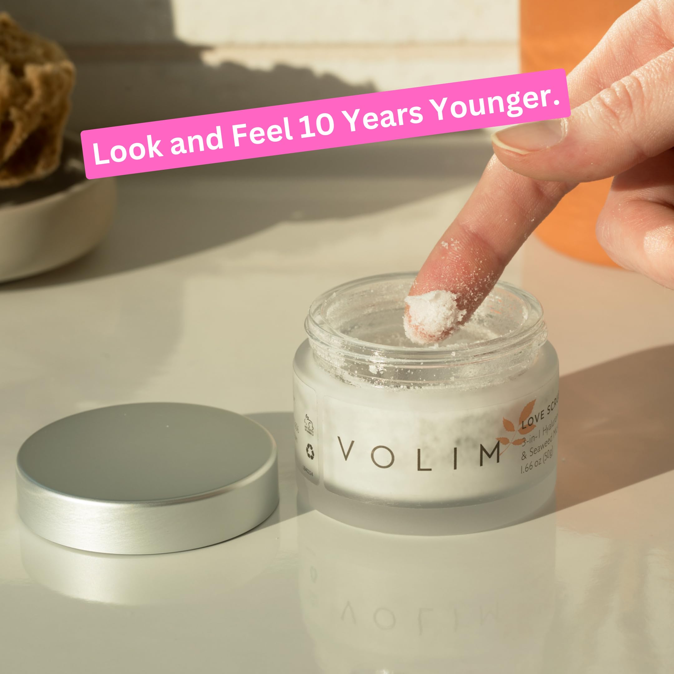 Volim Love Scrub with Hyaluronic Acid Natural Face Exfoliator for Wrinkles, Acne, Fine Lines, Blackheads & Clogged Pores