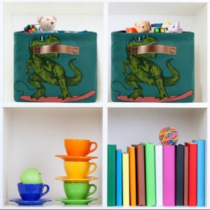 Dinosaur Skateboard Storage Basket Bin with Handles, Large Rectangular Storage Cube Funny Animal Collapsible Storage Box Organizer Decor for Kids Toys Nursery Shelf Closet Bathroom Basket 1 Pack