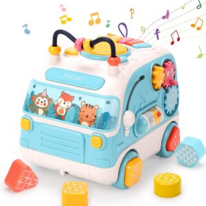 Qizebaby Multifunctional Toddler Toy Cars, Baby Toys 12-18 Months, Crawling Toys with Lights & Sounds & Music, Toys for 1 2 3 Year Old Boys Girls Toddlers, 1 2 3 Year Old Toy Gifts