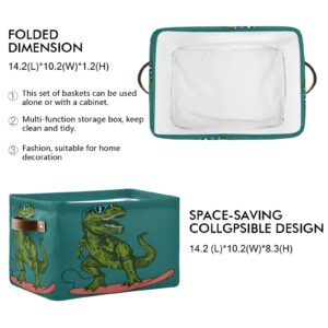 Dinosaur Skateboard Storage Basket Bin with Handles, Large Rectangular Storage Cube Funny Animal Collapsible Storage Box Organizer Decor for Kids Toys Nursery Shelf Closet Bathroom Basket 1 Pack