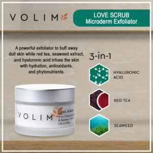 Volim Love Scrub with Hyaluronic Acid Natural Face Exfoliator for Wrinkles, Acne, Fine Lines, Blackheads & Clogged Pores