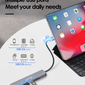 LENTION USB C Hub with 100W Charging, 4K HDMI, Dual Card Reader, USB 3.0 & 2.0 Compatible 2023-2016 MacBook Pro, New Mac Air/Surface, Chromebook, More, Stable Driver Adapter (CB-CE18, Space Gray)