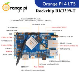 Orange Pi 4 LTS 3GB LPDDR4 Rockchip RK3399 Six Core ARMR 64 Bit with 16GB EMMC, Single Board Computer Run Android, Ubuntu, Debian OS (Pi 4 LTS 3GB +16GB EMMC)