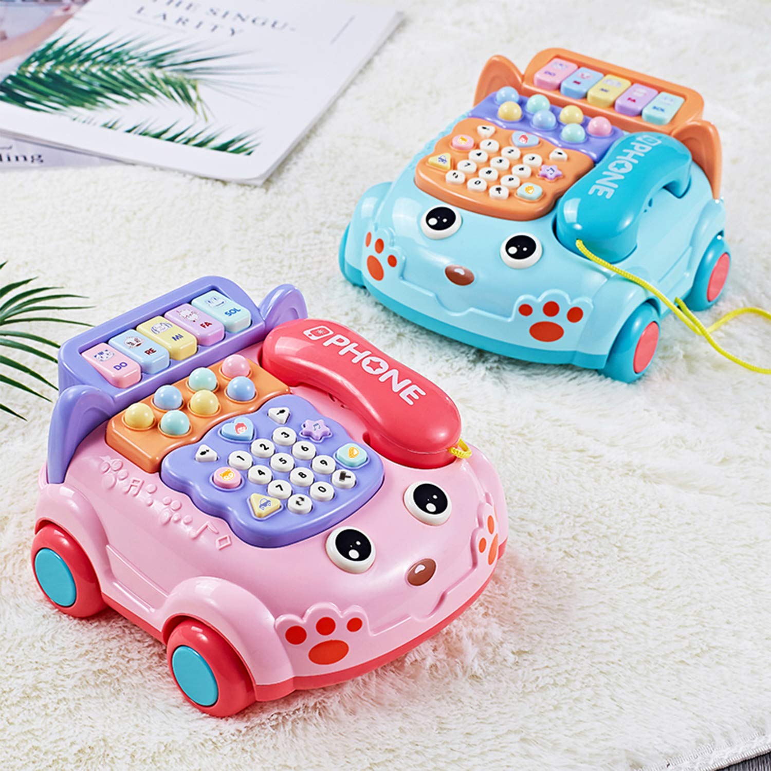 Children Telephone Toy Cartoon Simulated Landline Smartphone Drag Function Call Play Piano Early Education Music Learn Hit Hamster Children Enlightenment Brain Toys Creative Gift for Kids