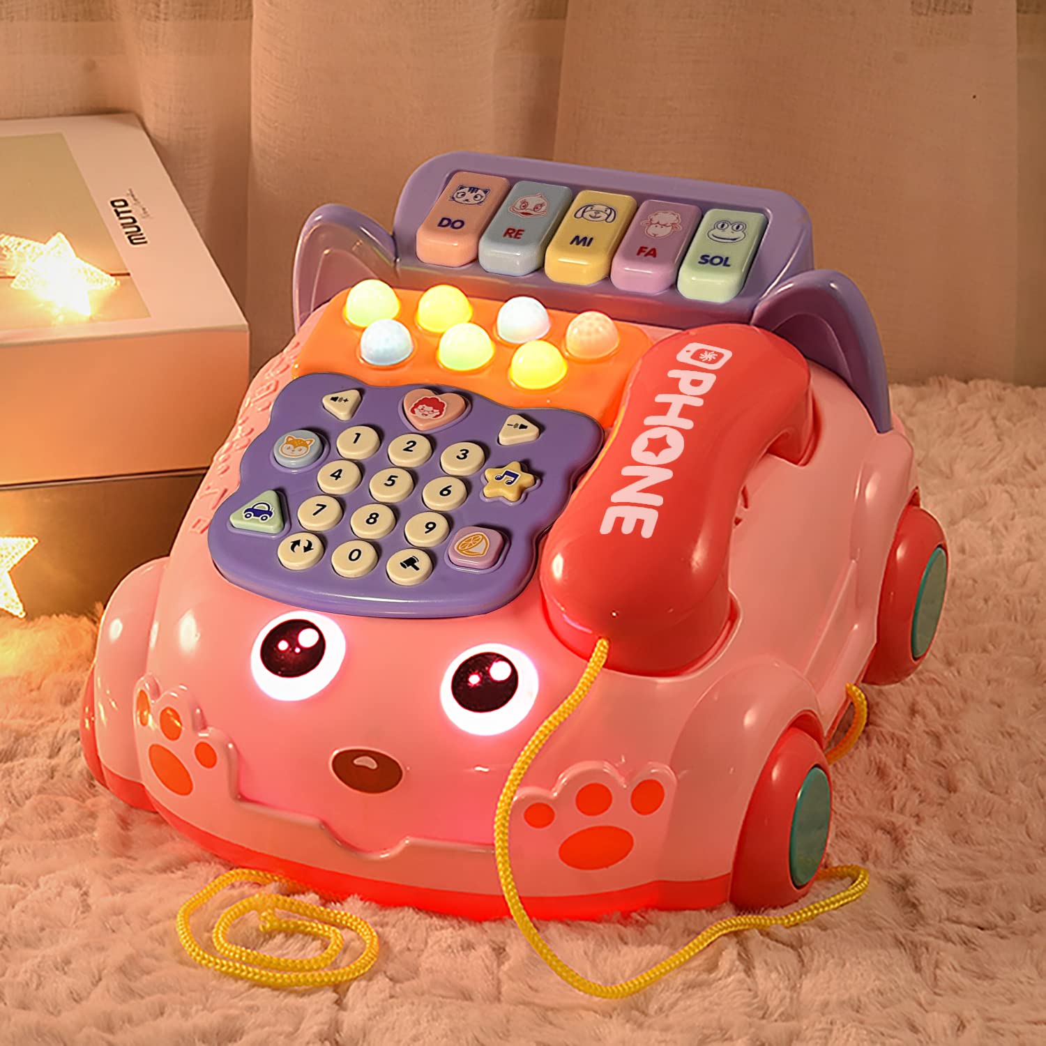 Children Telephone Toy Cartoon Simulated Landline Smartphone Drag Function Call Play Piano Early Education Music Learn Hit Hamster Children Enlightenment Brain Toys Creative Gift for Kids